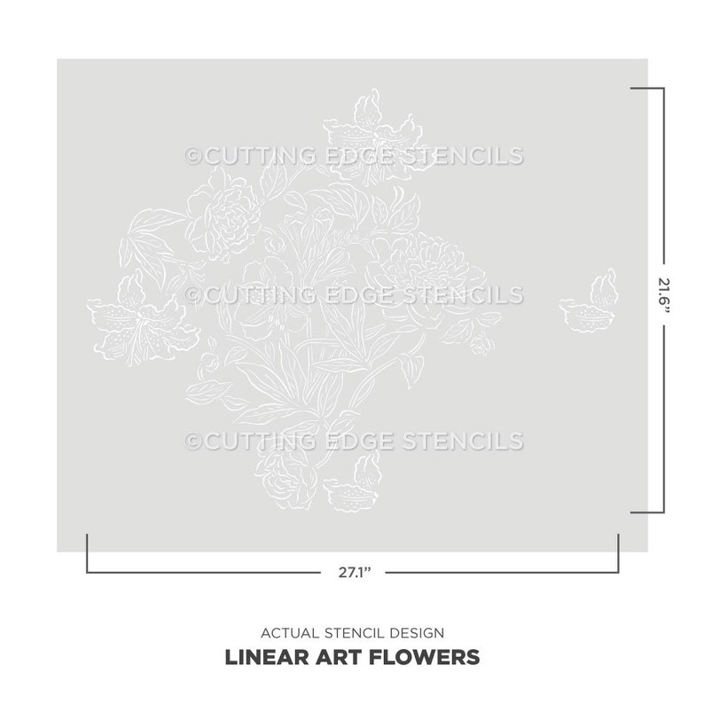 Line Art Flowers Wall Stencil - Detailed Botanical Wall Stencil for DIY ...