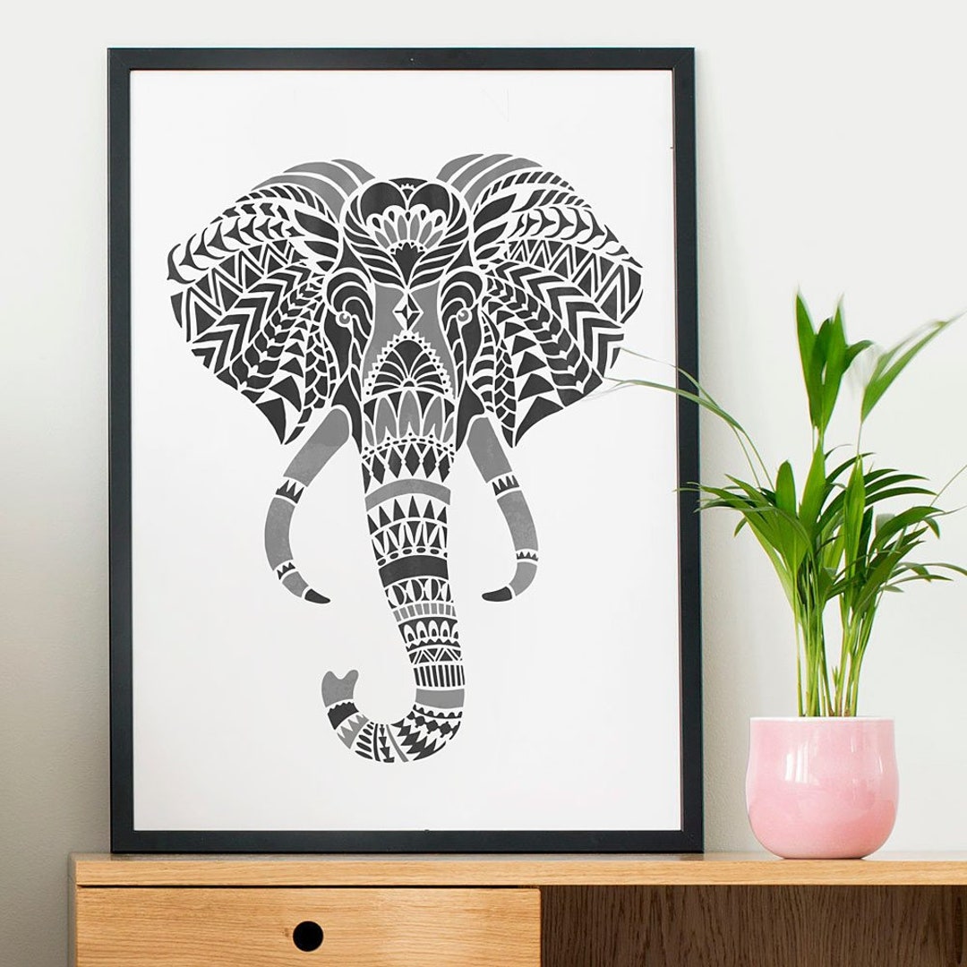 Elephant Head Wall Art Stencil - DIY Tribal Design - Geometric Stencil ...