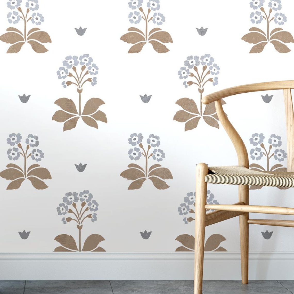 English Primrose Flower Stencil - Cottage Core Wall Design - Try ...