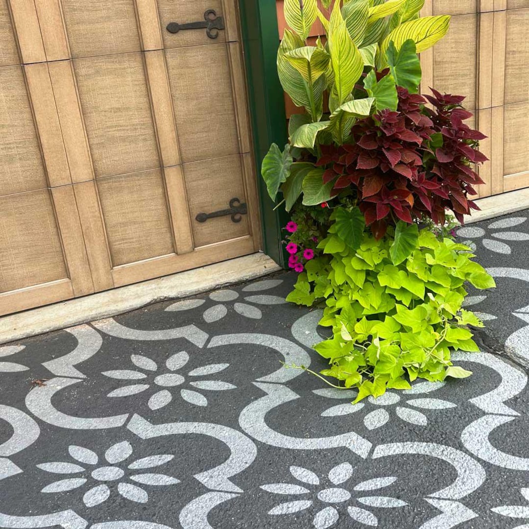 Myriam Patio Stencil - Cement Tile Stencil for Painting Patios and ...