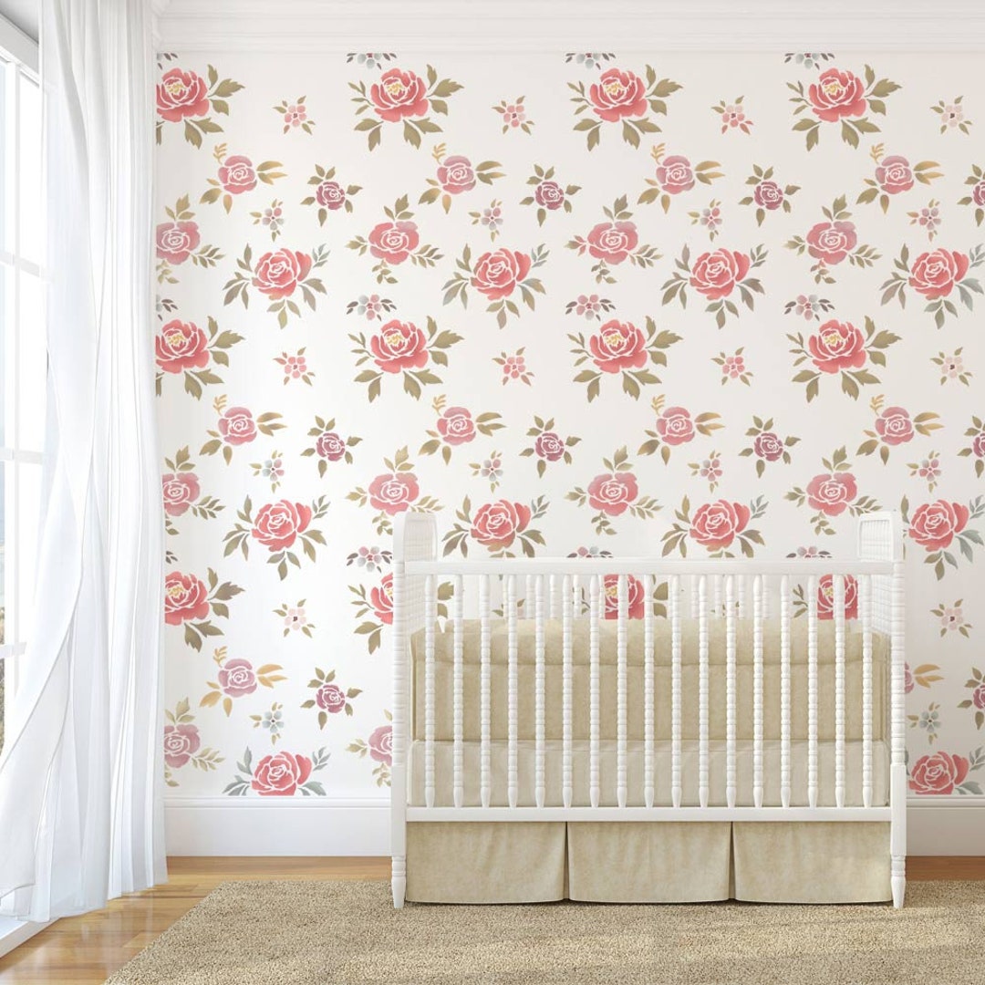 Sweet Roses Wall Stencil - Wall Stencils Instead of Floral Wallpaper ...