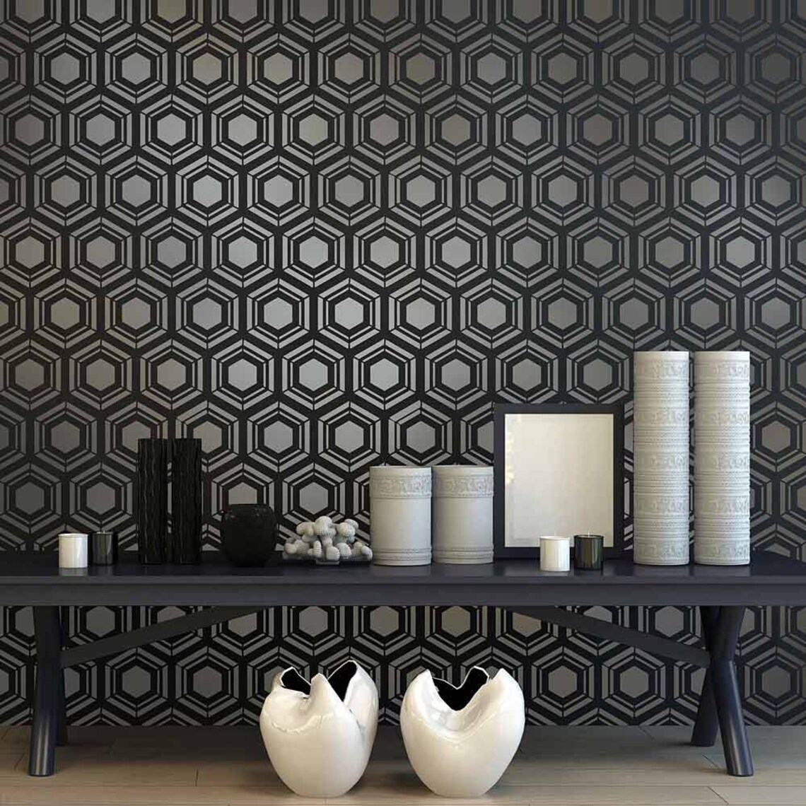 Hexagon Allover Stencil Geometric Wall Stencil Reusable - Etsy