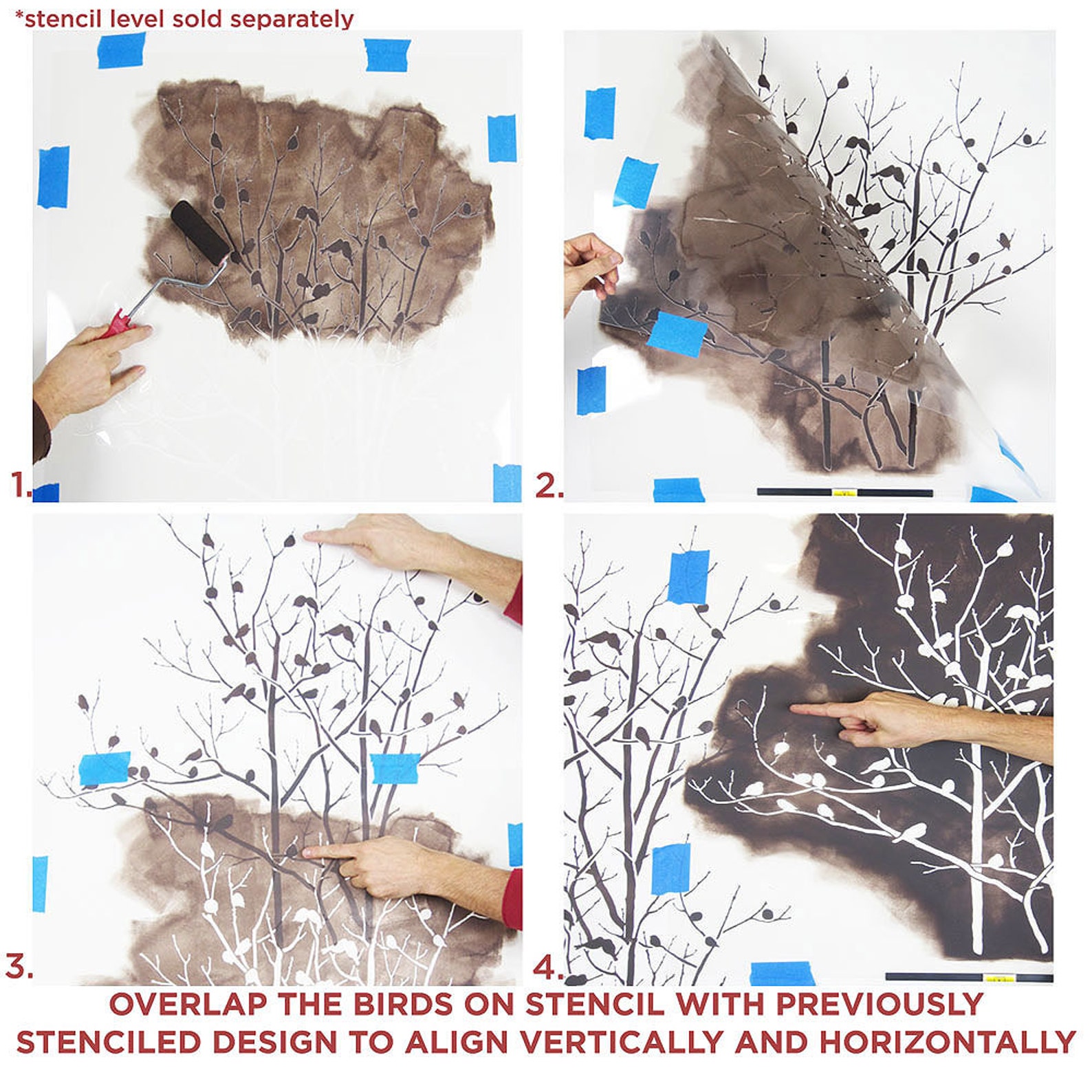 Birds in Trees Stencil - LARGE WALL STENCIL – Botanical Wall Stencils ...