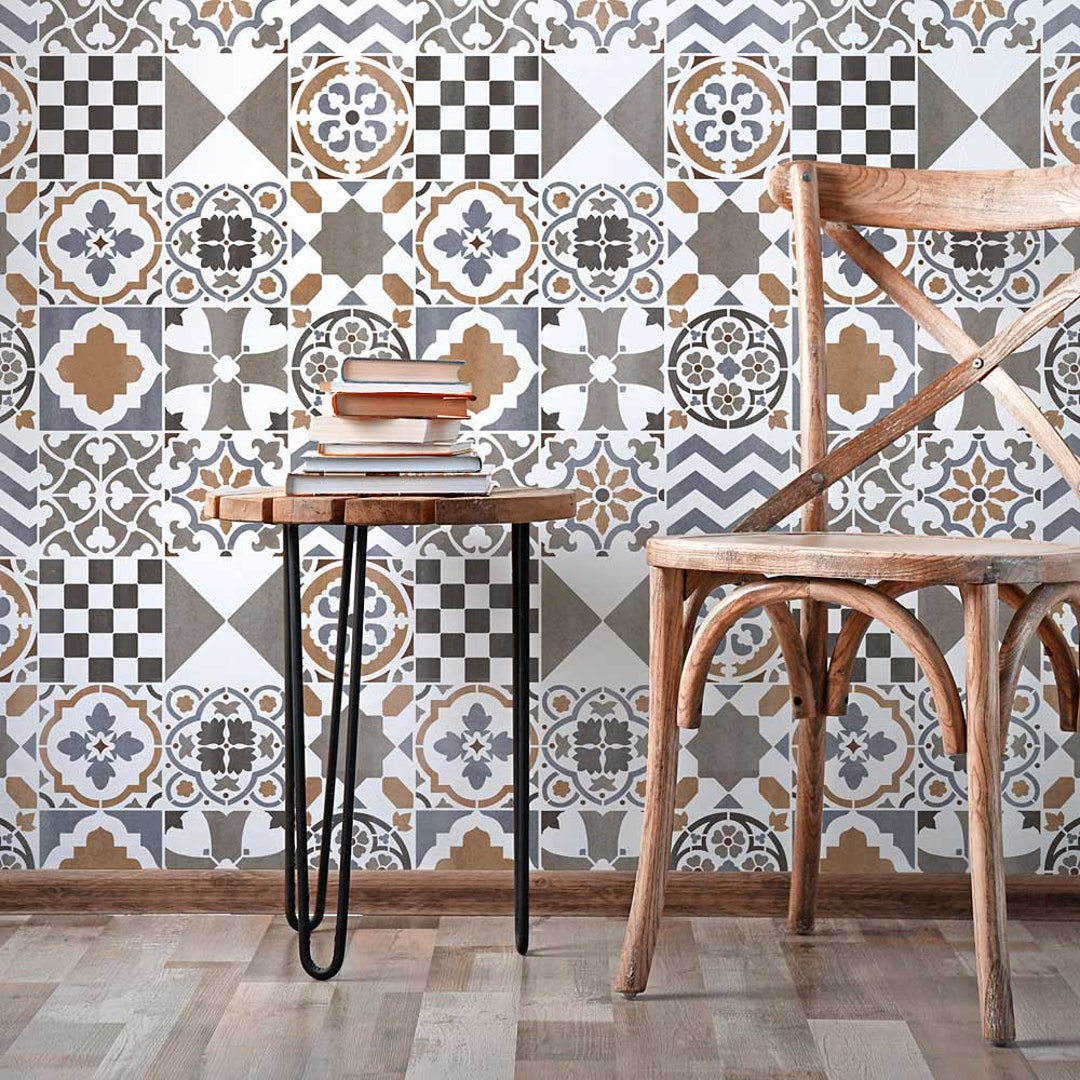 Patchwork Tiles Allover Stencil Pattern - Size: Large - Quick and ...