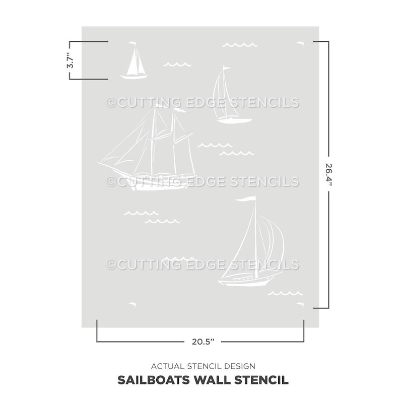 Sailboats Wall Stencil - DIY Wall Pattern for Nautical Themed Nursery ...