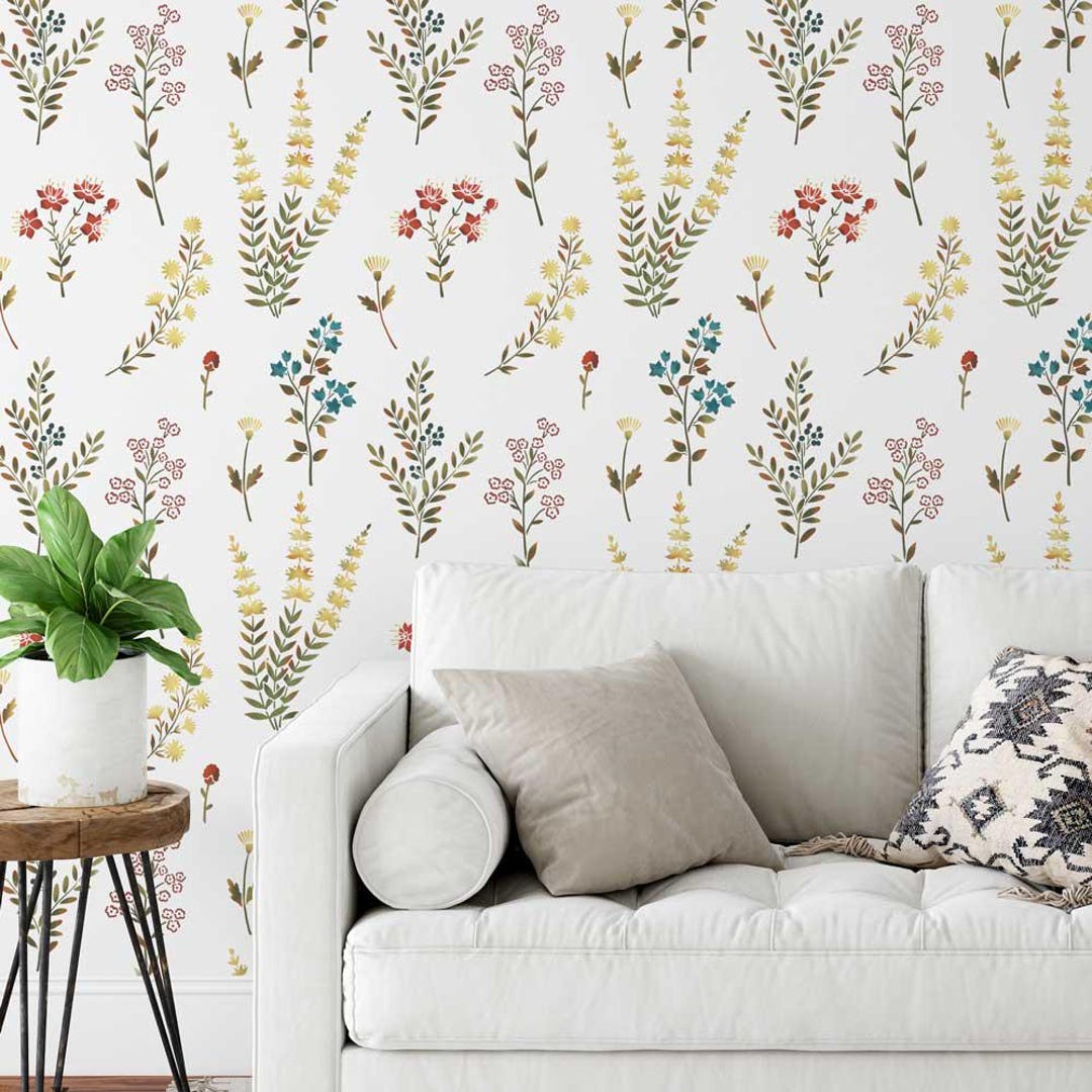 Field Flowers Wall Stencil - Large Botanical Design for Wall Painting ...