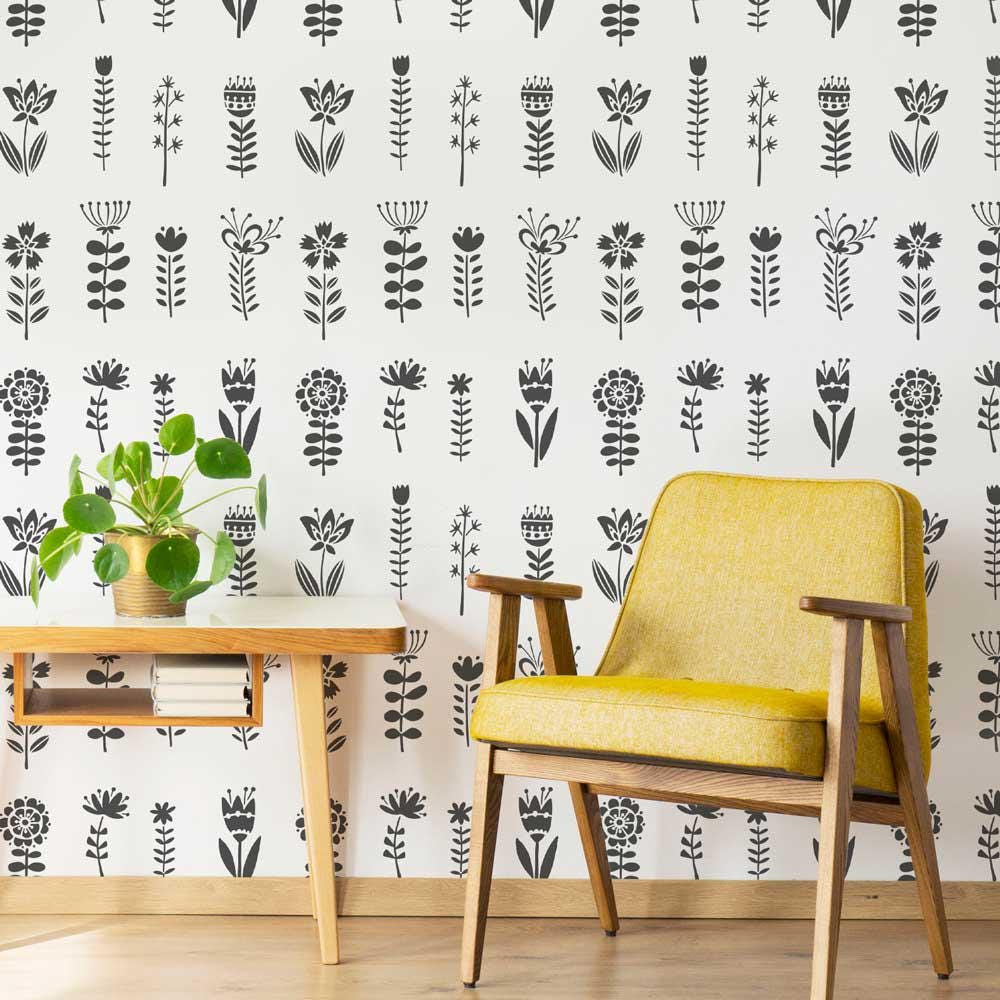 Folk Flowers Wall Stencil - Whimsical Floral Wall Pattern - Perfect ...