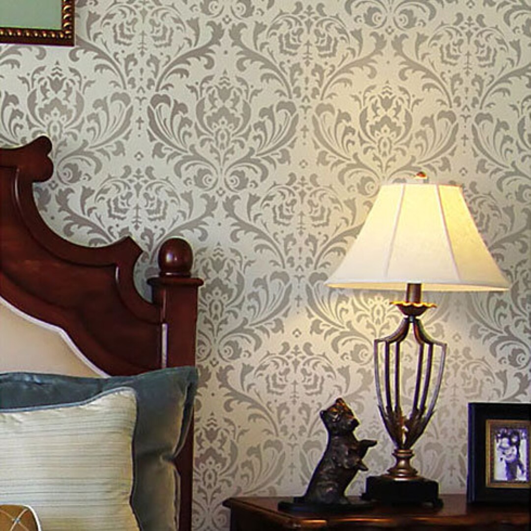 Anna Damask Wall Stencil - LARGE WALL STENCILS Instead of Wallpaper ...
