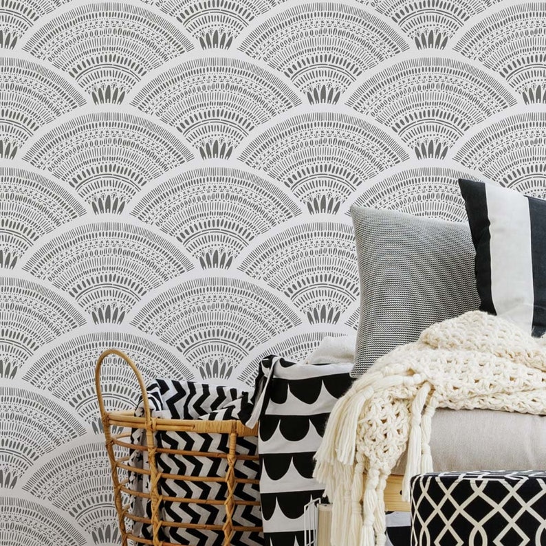 Boho Fans Wall Stencil Large Detailed Wall Stencil Pattern - Etsy