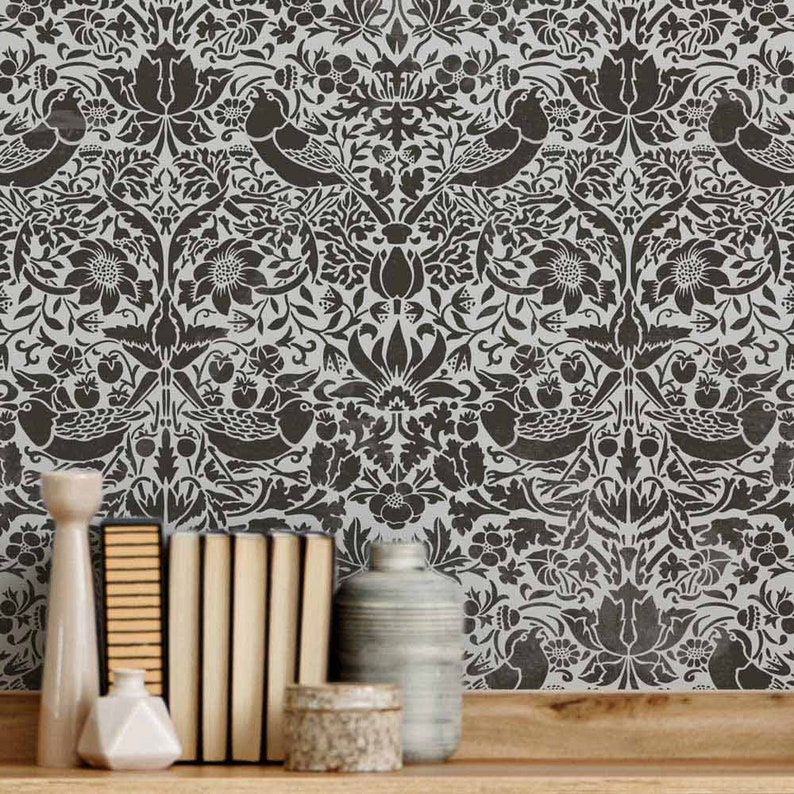 Strawberry Thief Wall Stencil Pattern by William Morris - Large Wall ...