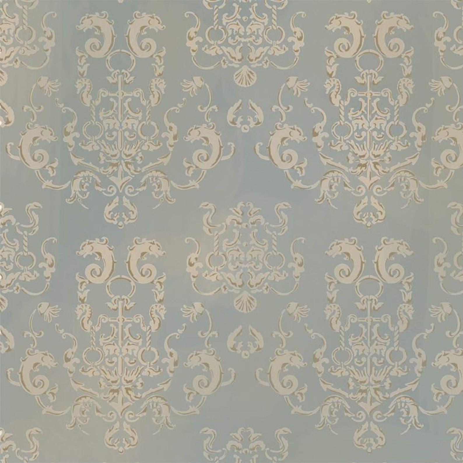 Damask Oceana Stencil 2 Overlays Allover Pattern for Walls - Etsy.de