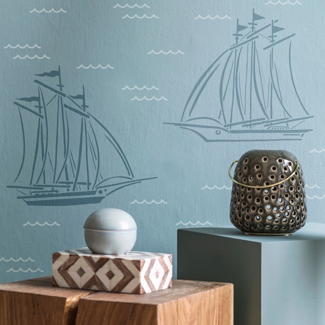 Large Sailboat Wall Pattern Stencil Kit - Customizable DIY Wall Pattern ...