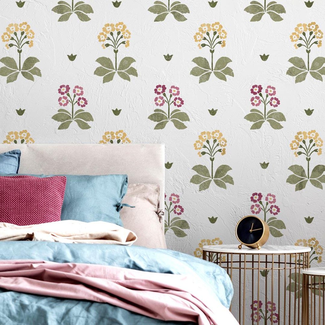 English Primrose Flower Stencil - Cottage Core Wall Design - Try ...
