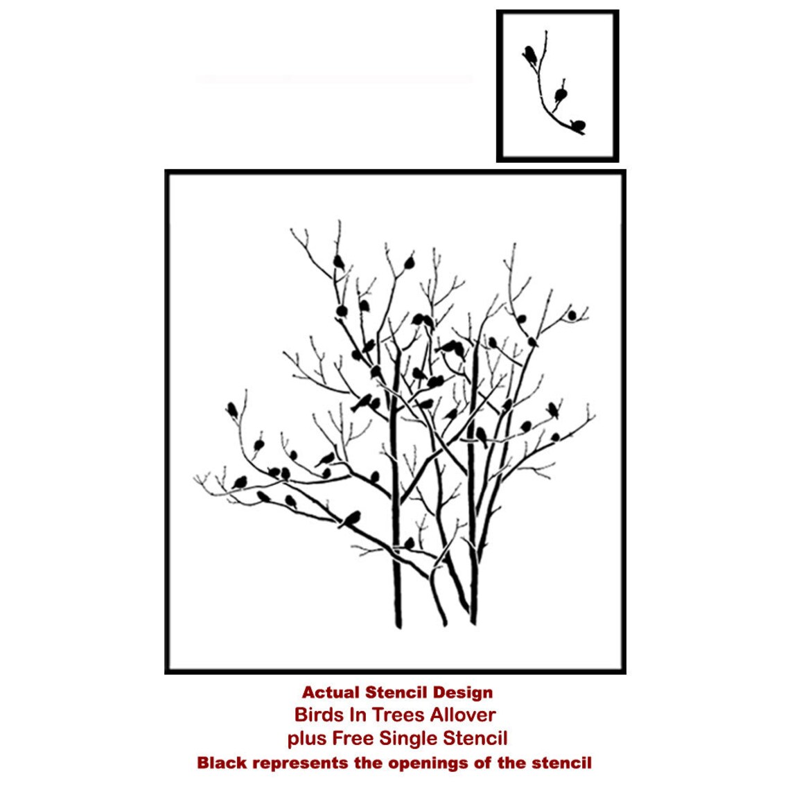 Birds in Trees Stencil - LARGE WALL STENCIL – Botanical Wall Stencils ...