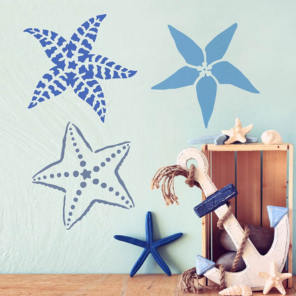 Striped Starfish Stencil - WALL ART STENCIL Instead of Decals - Easy to ...