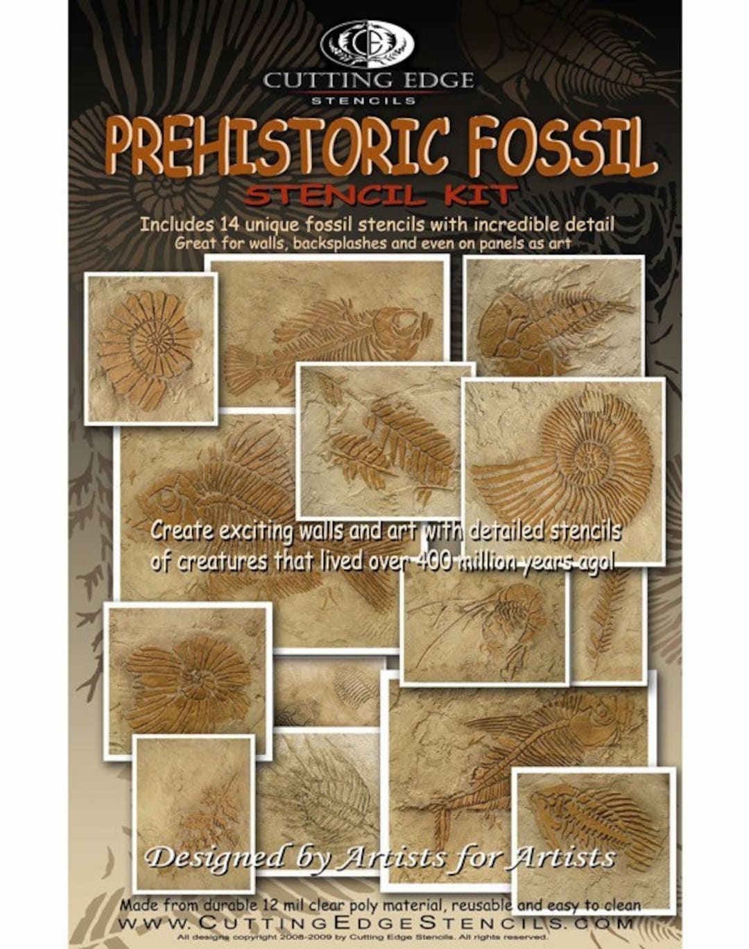 Prehistoric Fossil Stencil Kit for Walls Backsplashes and Art Projects ...