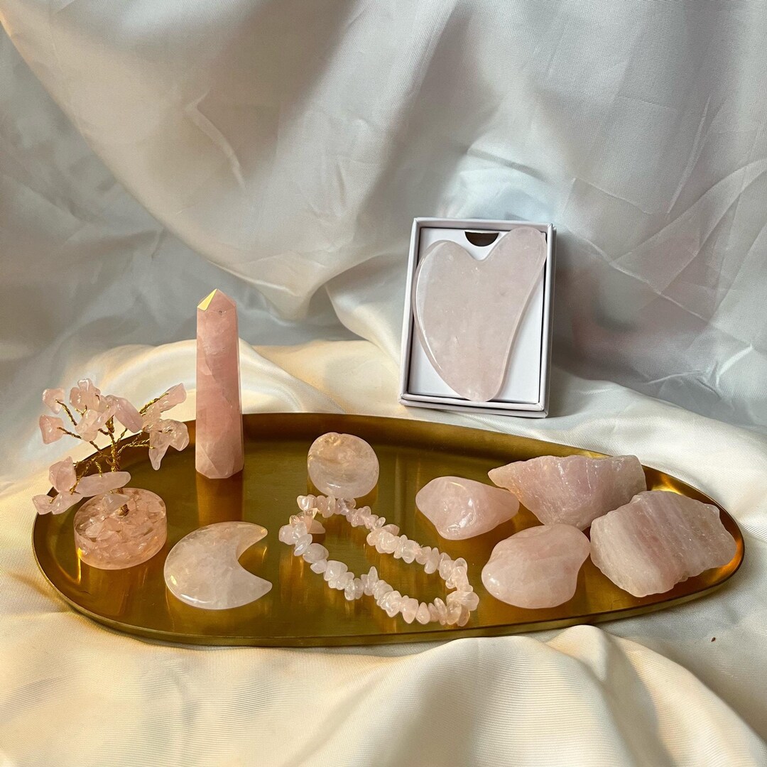 Rose Quartz Crystal Starter Set Bundle Package of Rough Stone, Tumbled ...