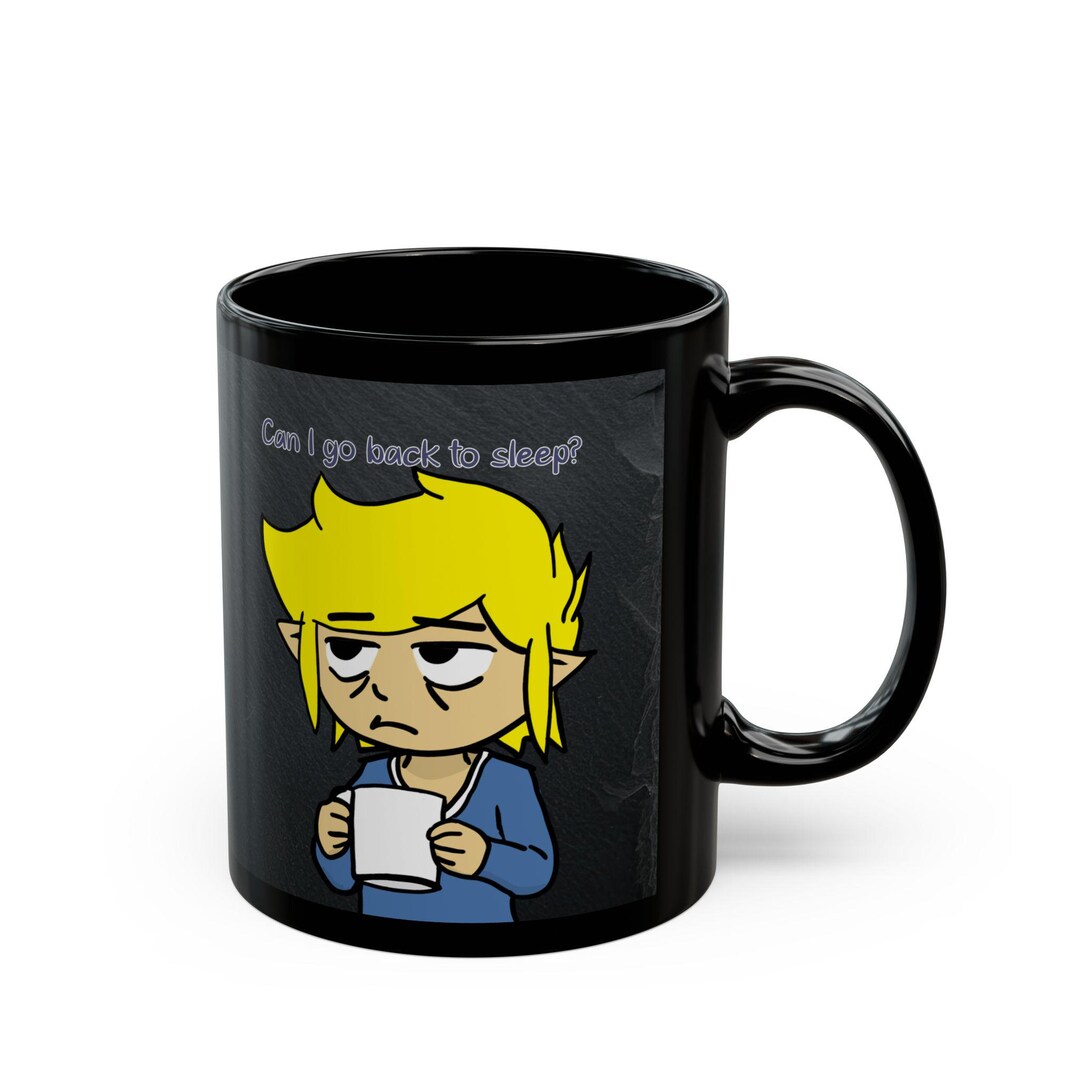 Toon Link Black Mug Tired Can I Go Back to Sleep Legend of Zelda Coffee ...