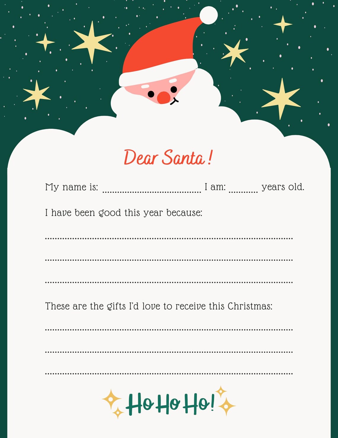 Printable Letter to Santa. Easy to Print Letter to Santa Letter Instant ...