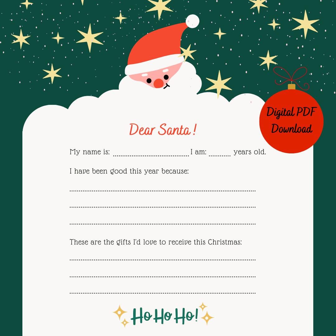 Printable Letter to Santa. Easy to Print Letter to Santa Letter Instant ...