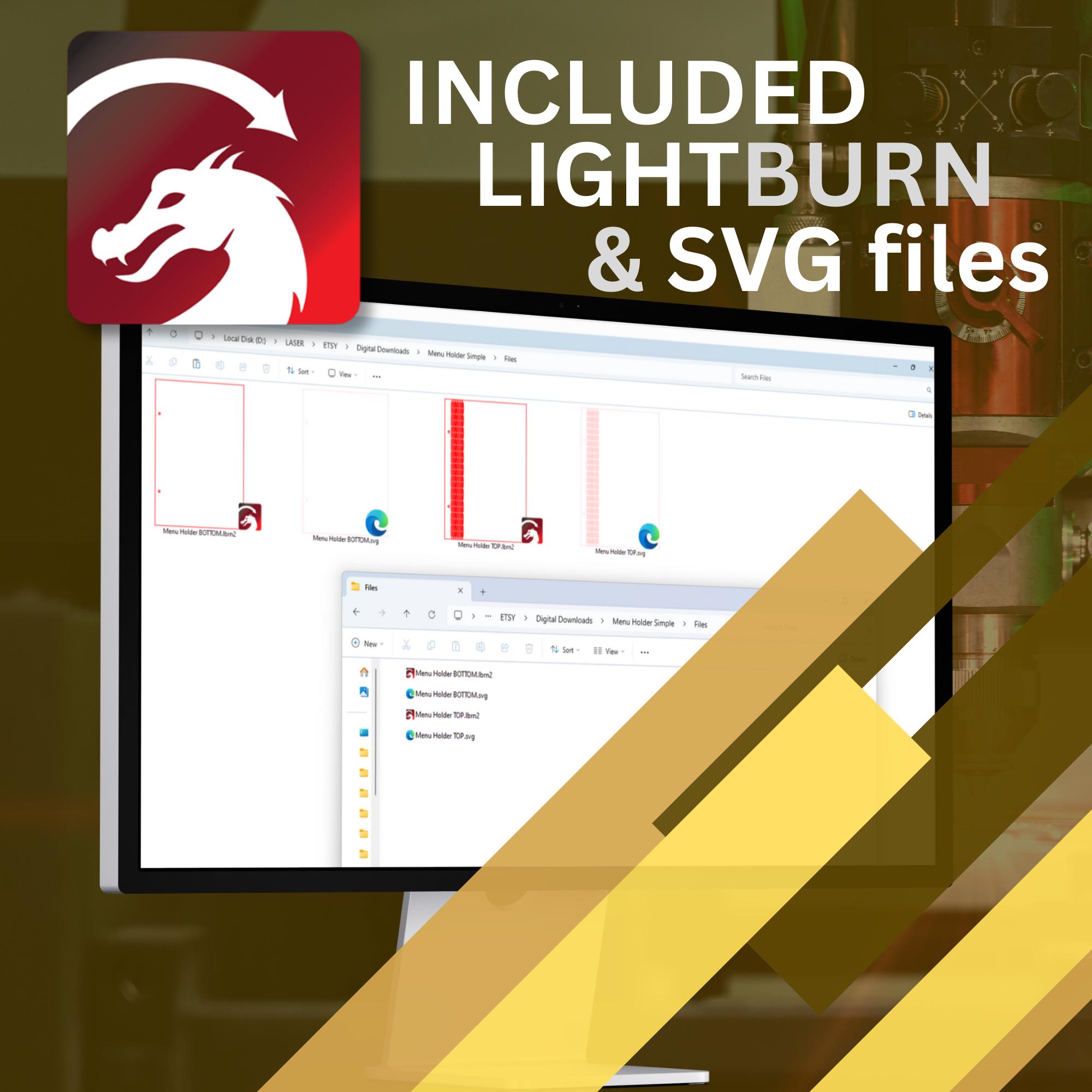 Dossier de menu personnalisé Lightburn et fichiers de découpe laser SVG, 214 x 300 mm ...