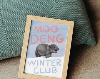 MOO DENG PRINT, Hand Drawn Digital Poster, Wall Art, Colorful Gift ...