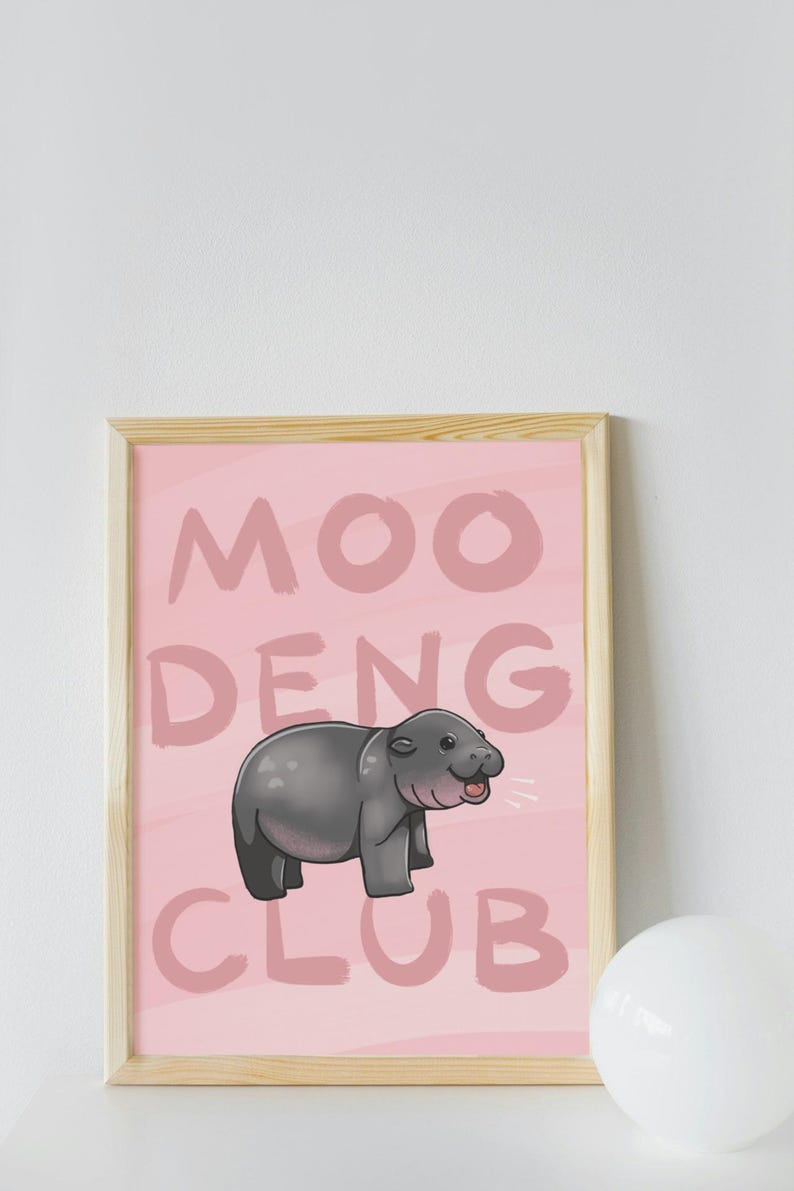 MOO DENG PRINT, Hand Drawn Digital Poster, Wall Art, Colorful Gift ...