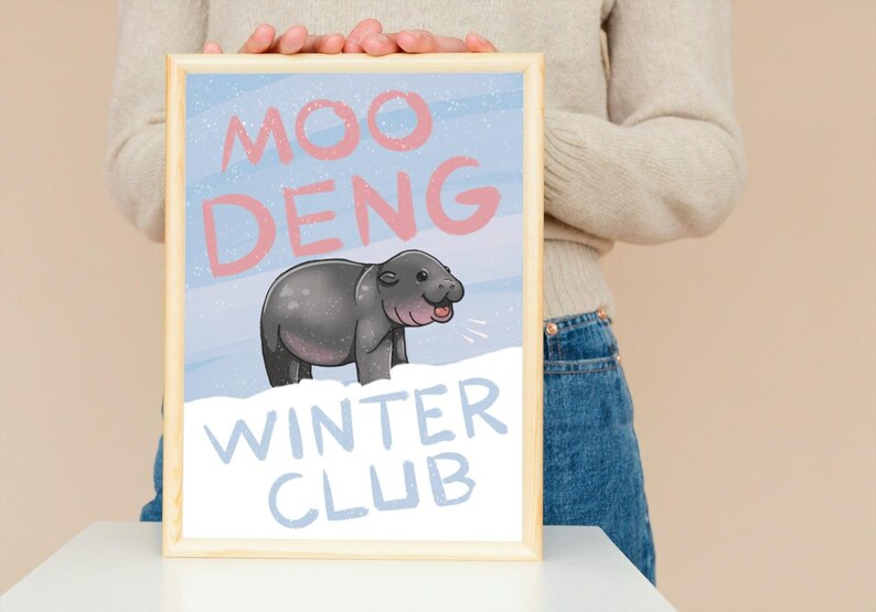 MOO DENG PRINT, Hand Drawn Digital Poster, Wall Art, Colorful Gift ...