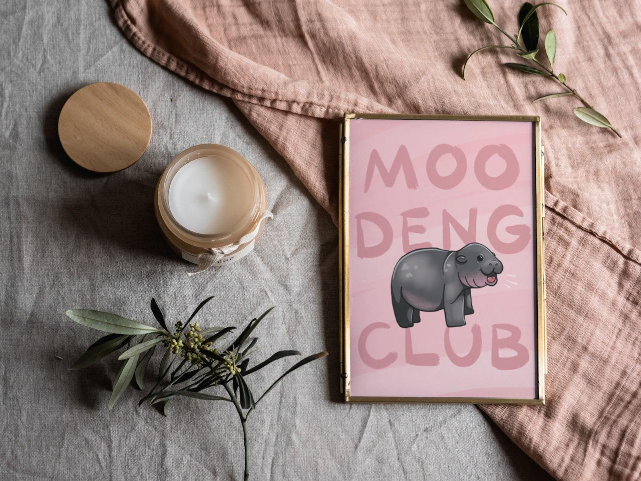 MOO DENG PRINT, Hand Drawn Digital Poster, Wall Art, Colorful Gift ...