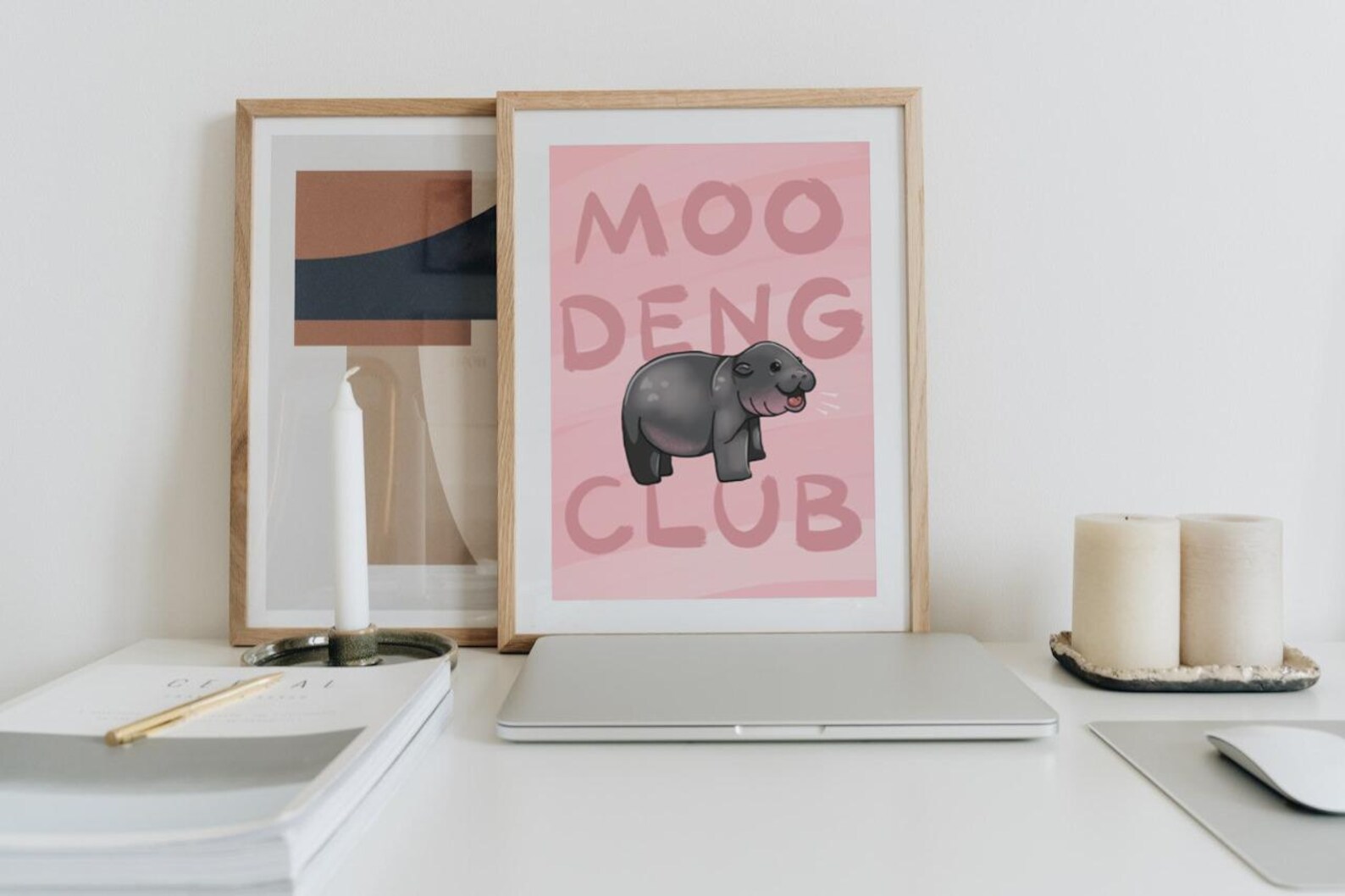 MOO DENG PRINT, Hand Drawn Digital Poster, Wall Art, Colorful Gift ...