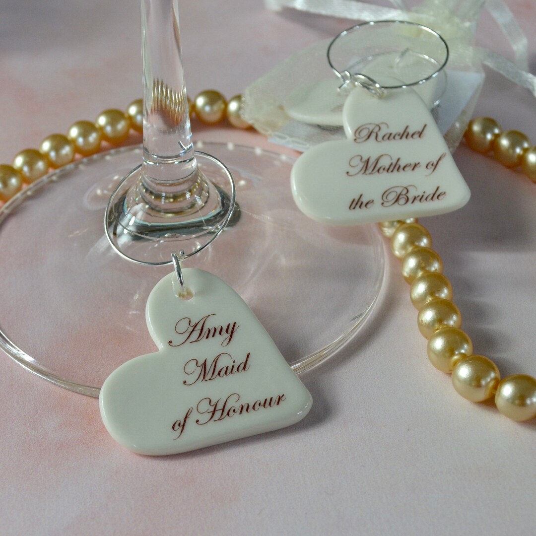 Wedding Top Table Favour Wine Glass Charms, Customised With Guest's ...