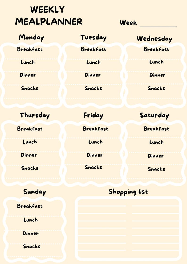 Edible Template, Weekly Meal Planner - Etsy