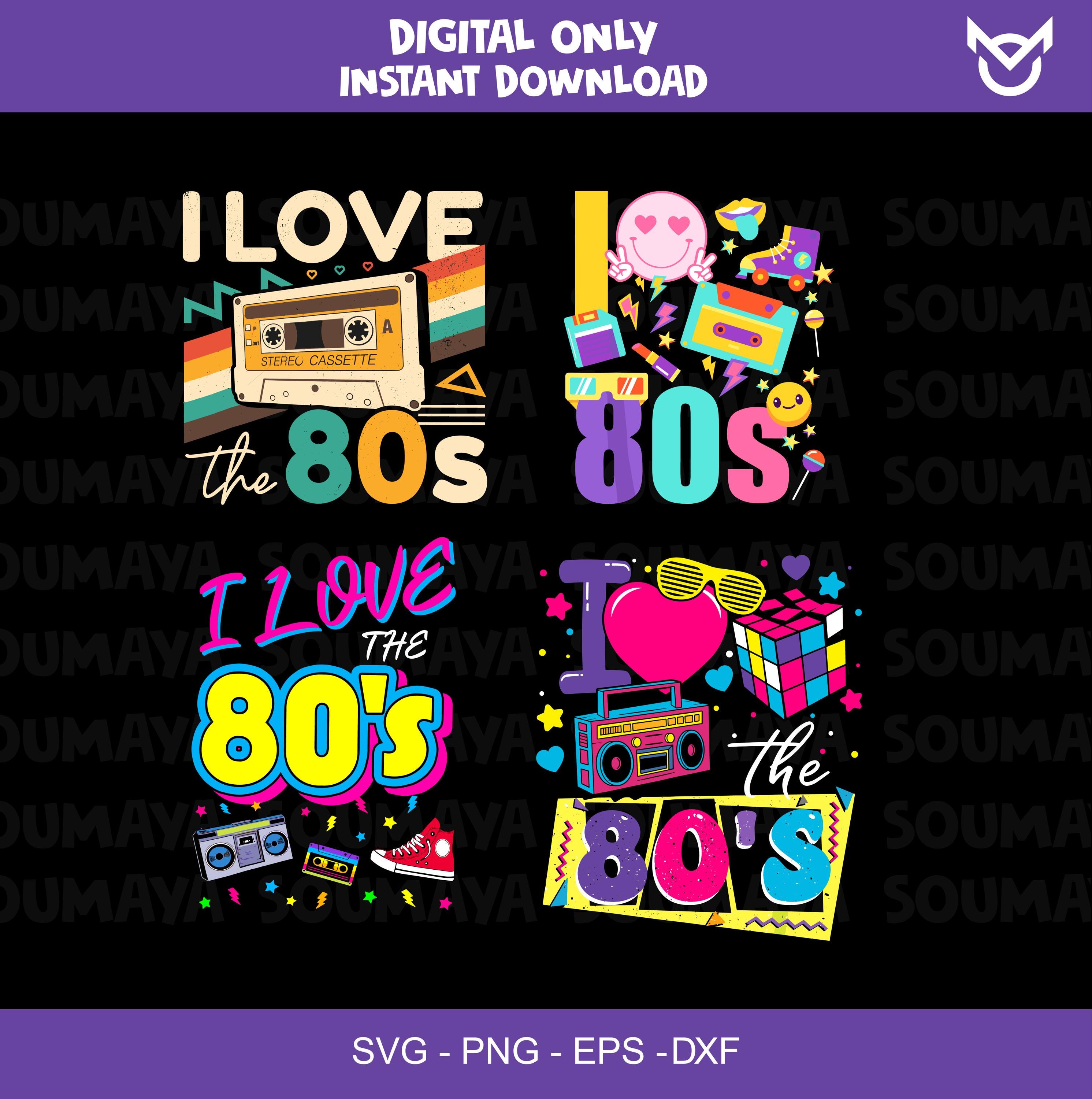 Me encanta el paquete svg png de los 80, svg de los años 80, cumpleaños ...