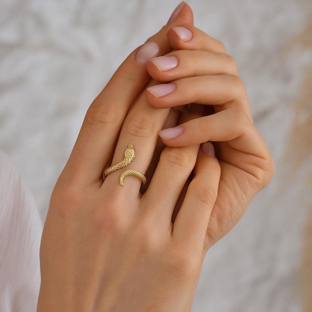 Snake Ring, 14K Solid Gold Snake Ring, Yellow Gold Snake Ring, Dainty ...