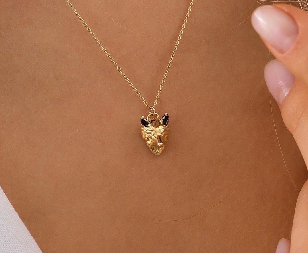 Dainty 10K 14K Solid Gold Wolf Necklace, Handmade Animal Pendant - Etsy