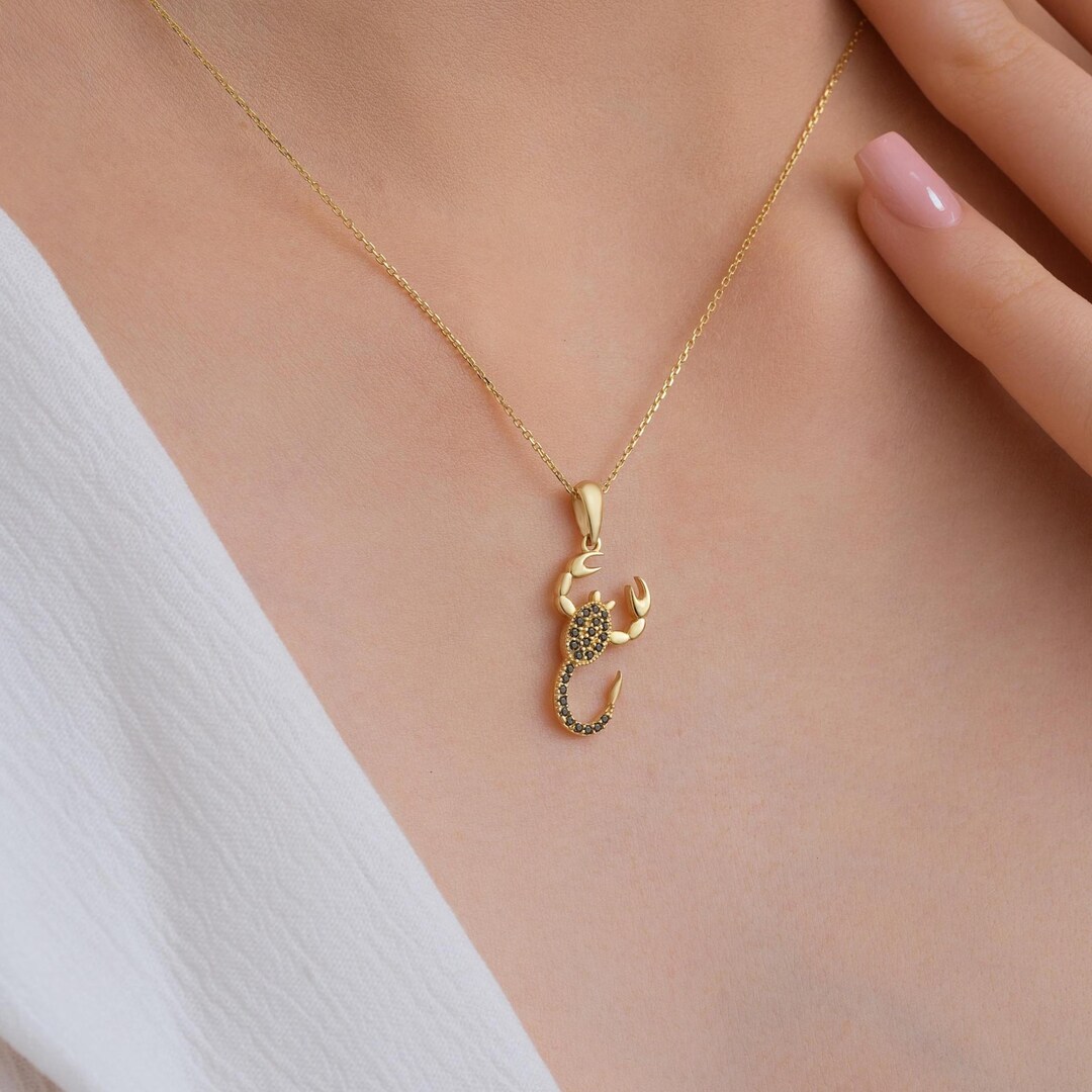14K Solid Gold Scorpion Necklace, Dainty Custom Animal Charm Jewelry ...
