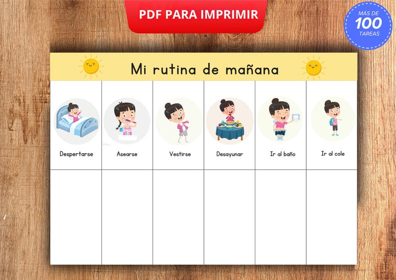 Tablero de Rutinas y Hábitos noche, día, Plantilla Imprimible, Planificador Infantil, Español ...