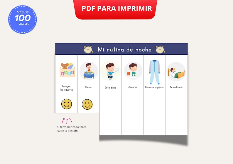 Tablero de Rutinas y Hábitos noche, día, Plantilla Imprimible, Planificador Infantil, Español ...