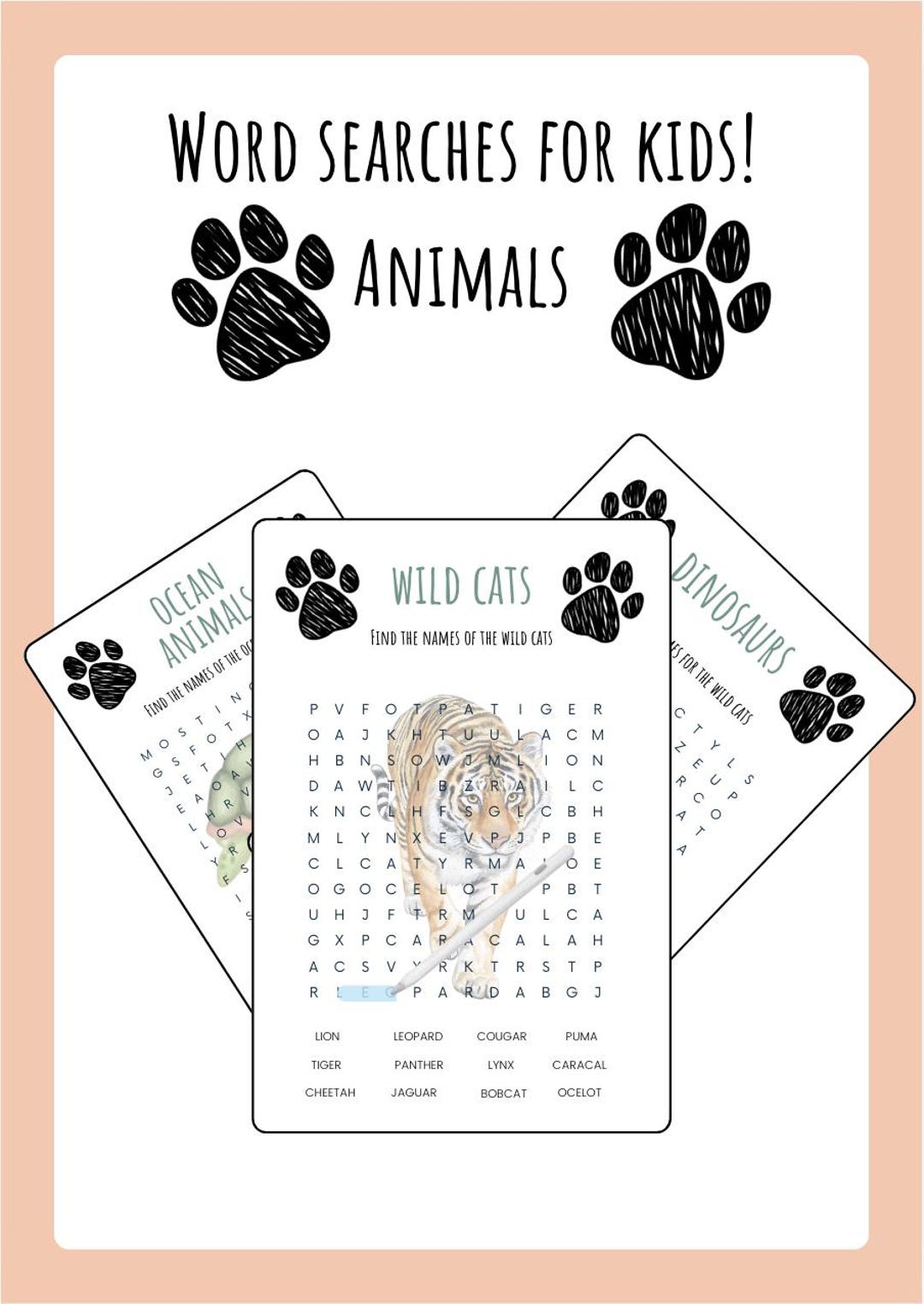 20 Downloadable/printable Animal Themed Word Searches - Etsy