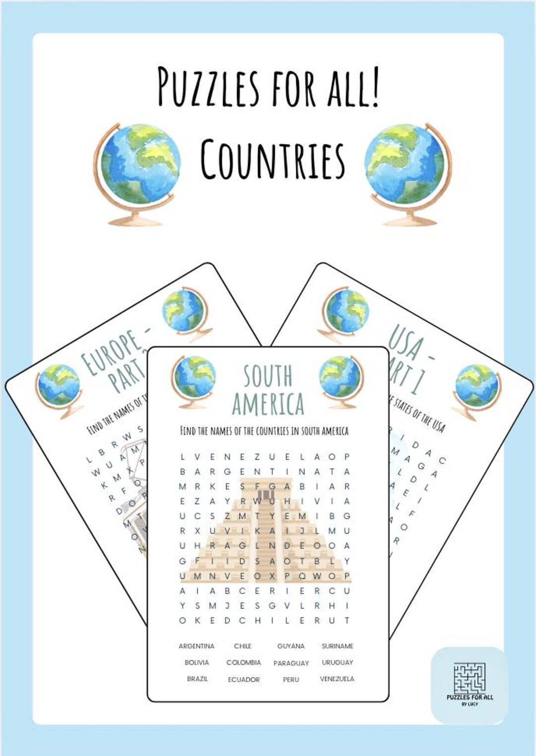 20 Printable/downloadable Wordsearches - Countries - Etsy
