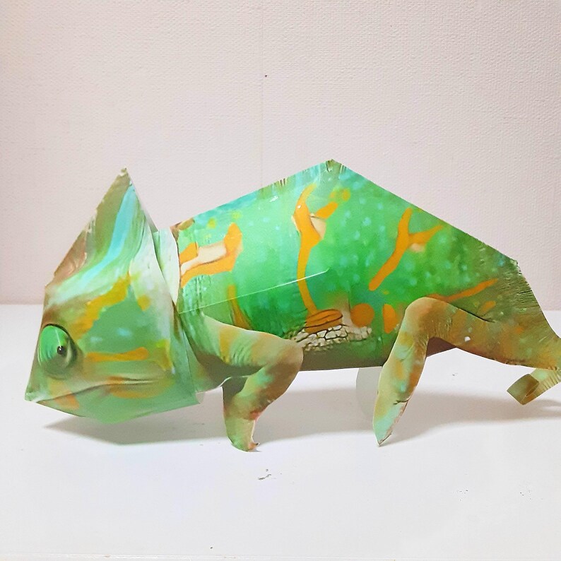 Veiled Chameleon Paper Craft 3D Low Poly Art Model Pattern DIY Polygon ...