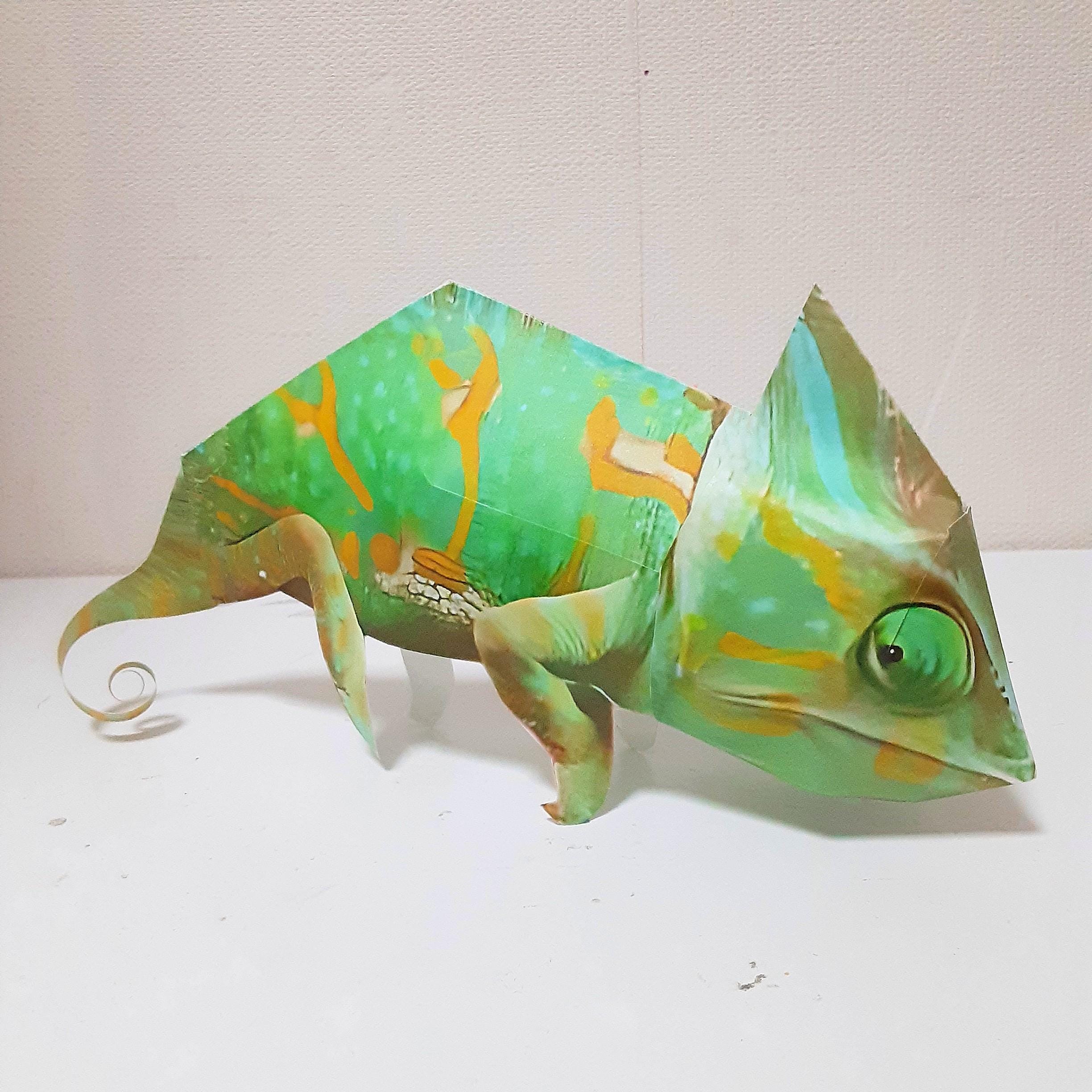 Veiled Chameleon Paper Craft 3D Low Poly Art Model Pattern DIY Polygon ...