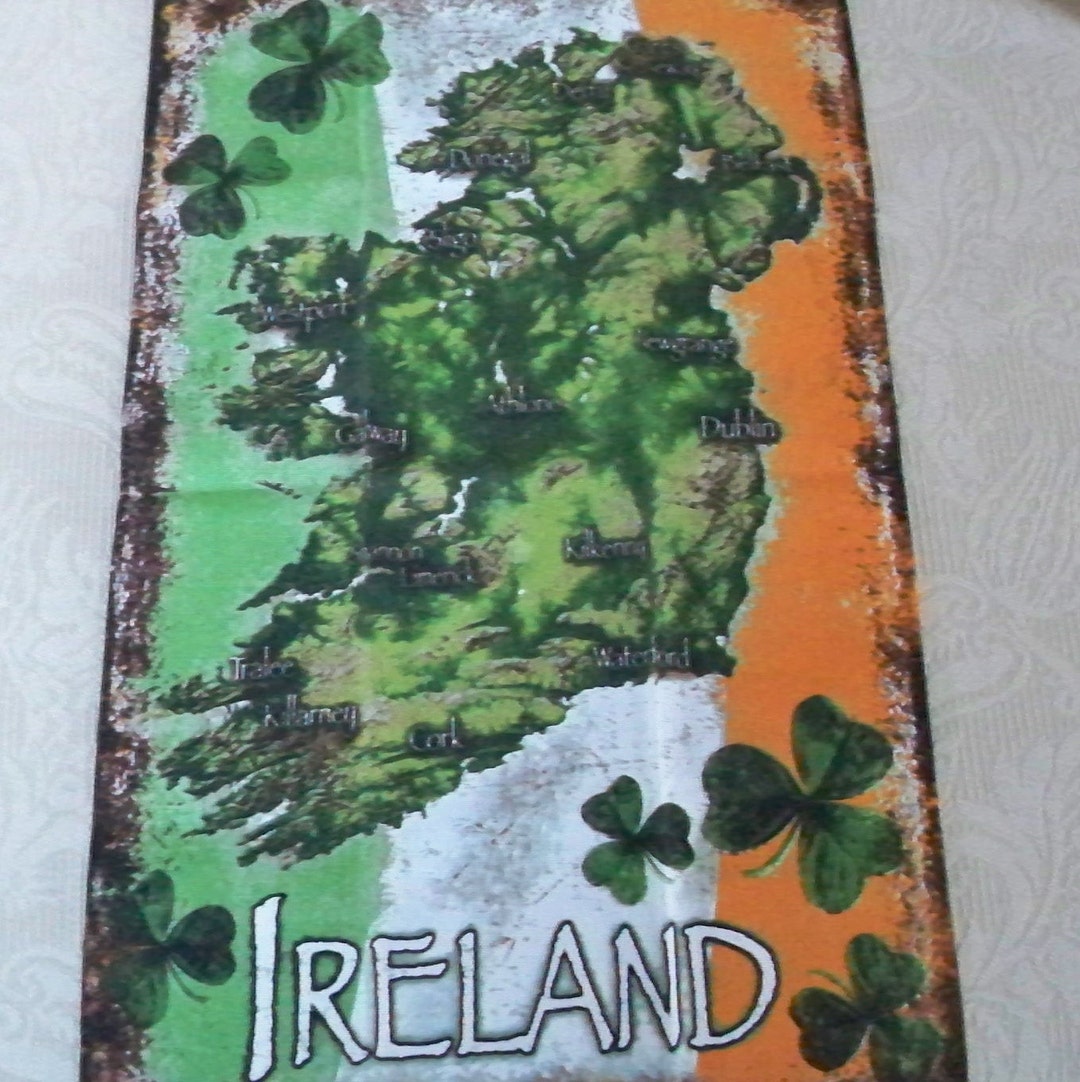 Vintage Linens Irish Map of Ireland St Patrick's Day Kitchen Bar Towel ...