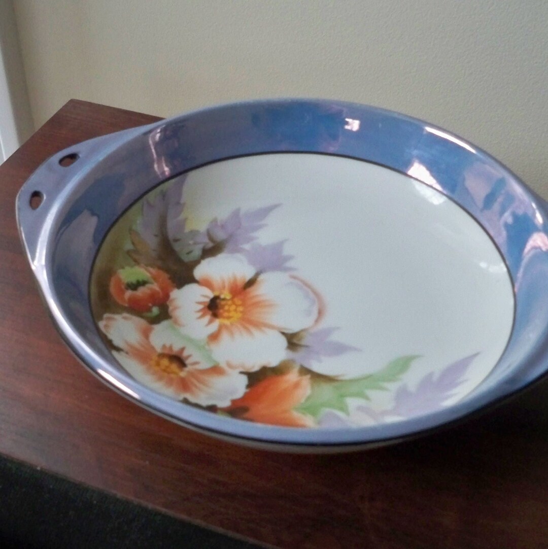 Vintage Dining Noritake Hand Painted Blue Floral Lusterware Dish Japan ...
