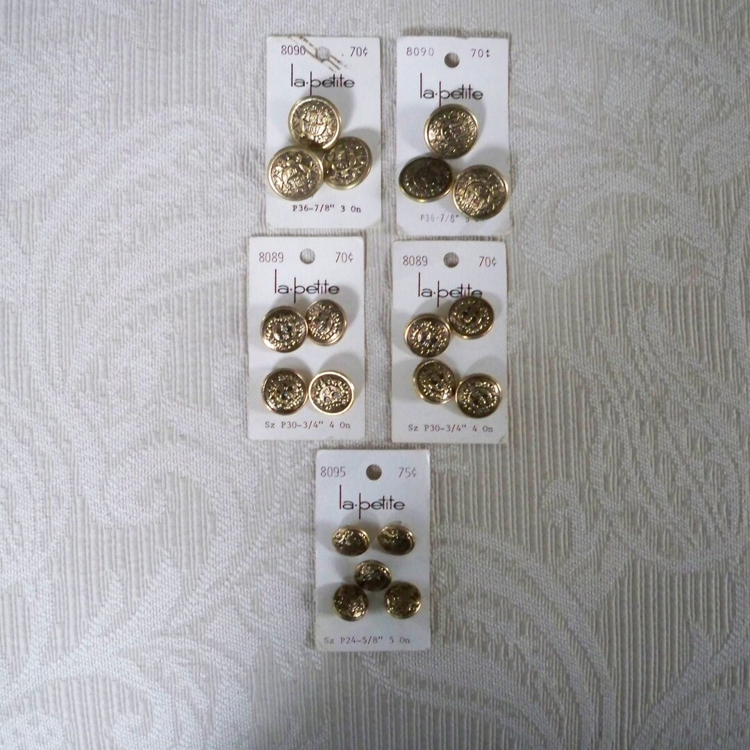 Vintage Supply Military Style Buttons on Five Original Cards La-petite ...