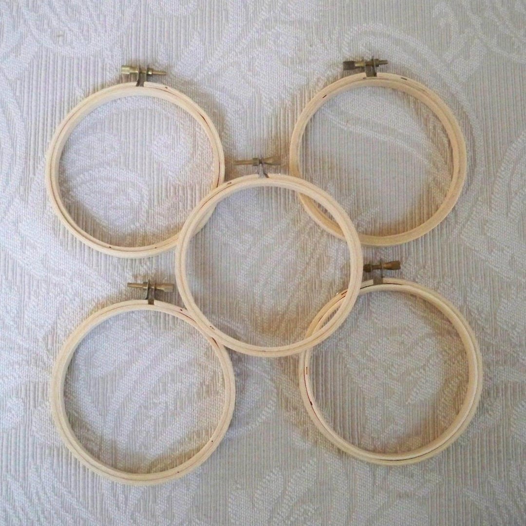 Craft Supply Set of Five Round Wood Stitchery Embroidery Hoops 4 Inch ...