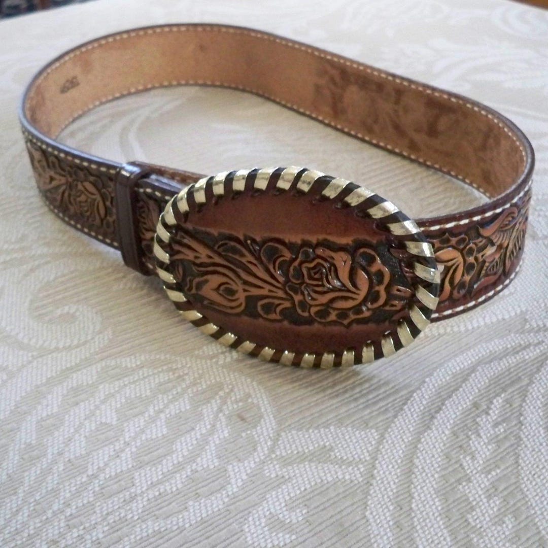 Vintage Women's Accessory Leather Hand Tooled Rose Elizabeth Belt ...
