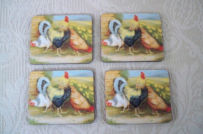 Vintage Dining Barware Coasters Rooster Hen Coaster Set Lady | Etsy