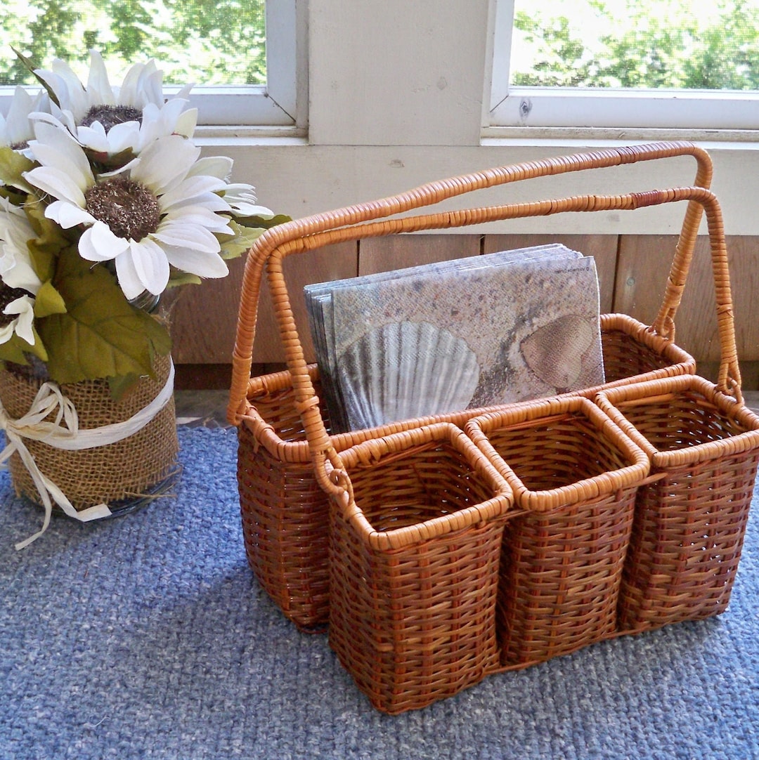 Vintage Wicker Utensil Caddy Holder Bar-b-que Table Two Handles - Etsy