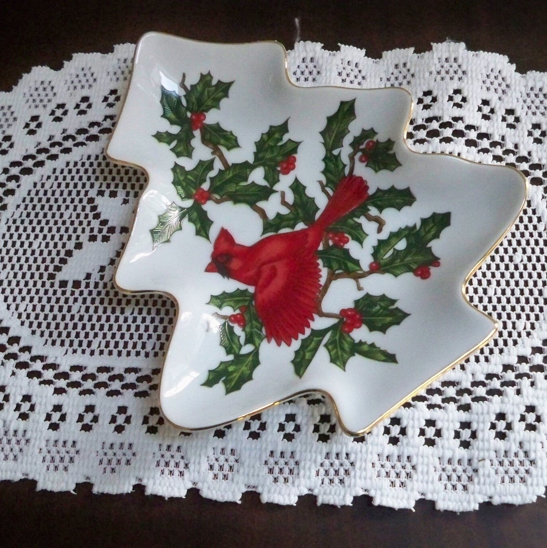 Vintage Christmas Lefton Cardinal Tree Shape Candy Dish - Etsy
